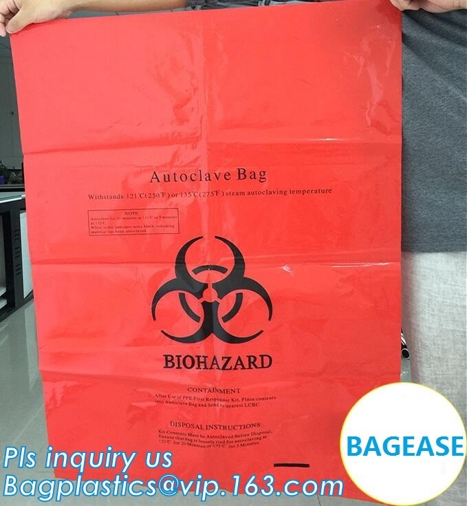 biohazard red color disposable plastic medical bags, Autoclave ...