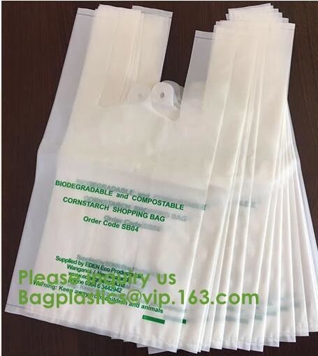 BIODEGRADABLE PVA PLASTIC WATER SOLUBLE VEST HANDLES BAG, COMPOSTALE PLA+PBAT CORN STARCH ...